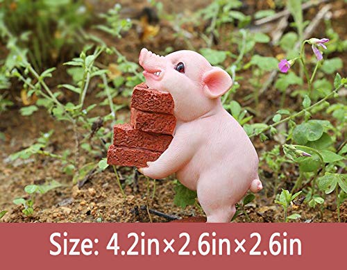 starbluegarden Amusing Mini Pig Moving Bricks Statue Figurine Ornament Fairy Garden Decor for Bookshelves Flowerpots