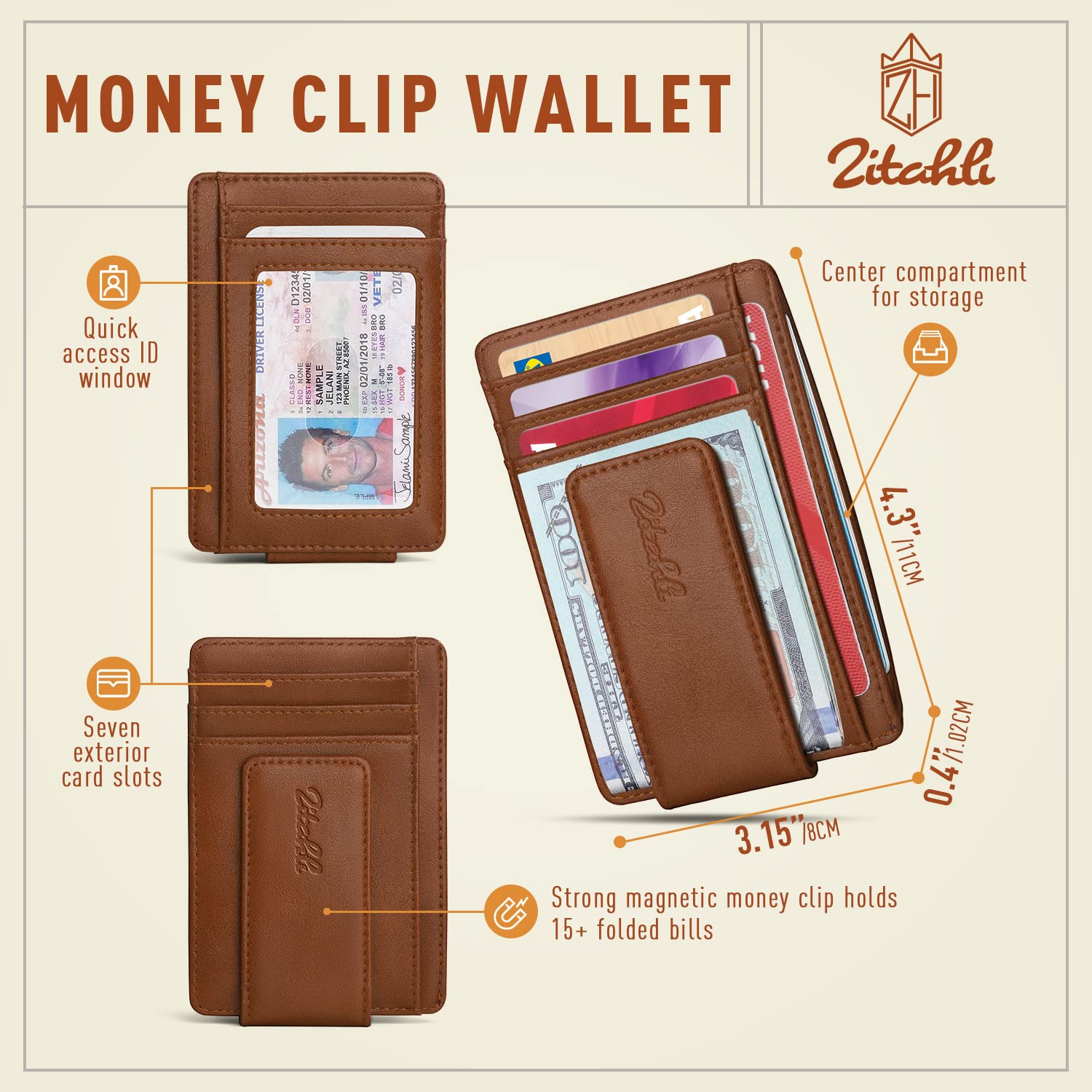 Zitahli Wallet Men-Magnetic Money Clip-Slim and Minimalist Card Case-ID Window Front Pocket Wallet Gift Boxing Black
