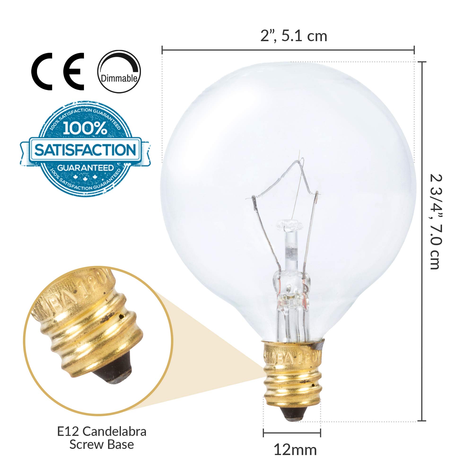 Simba Lighting Aromatic Wax Warmer Small Globe G16.5 Round Bulb 25W E12 Candelabra Base (6 Pack) for Chandelier, Ceiling Fan, Decorative Vanity Lights, Sconce, Clear Glass, 110V 120V, 2700K Warm White