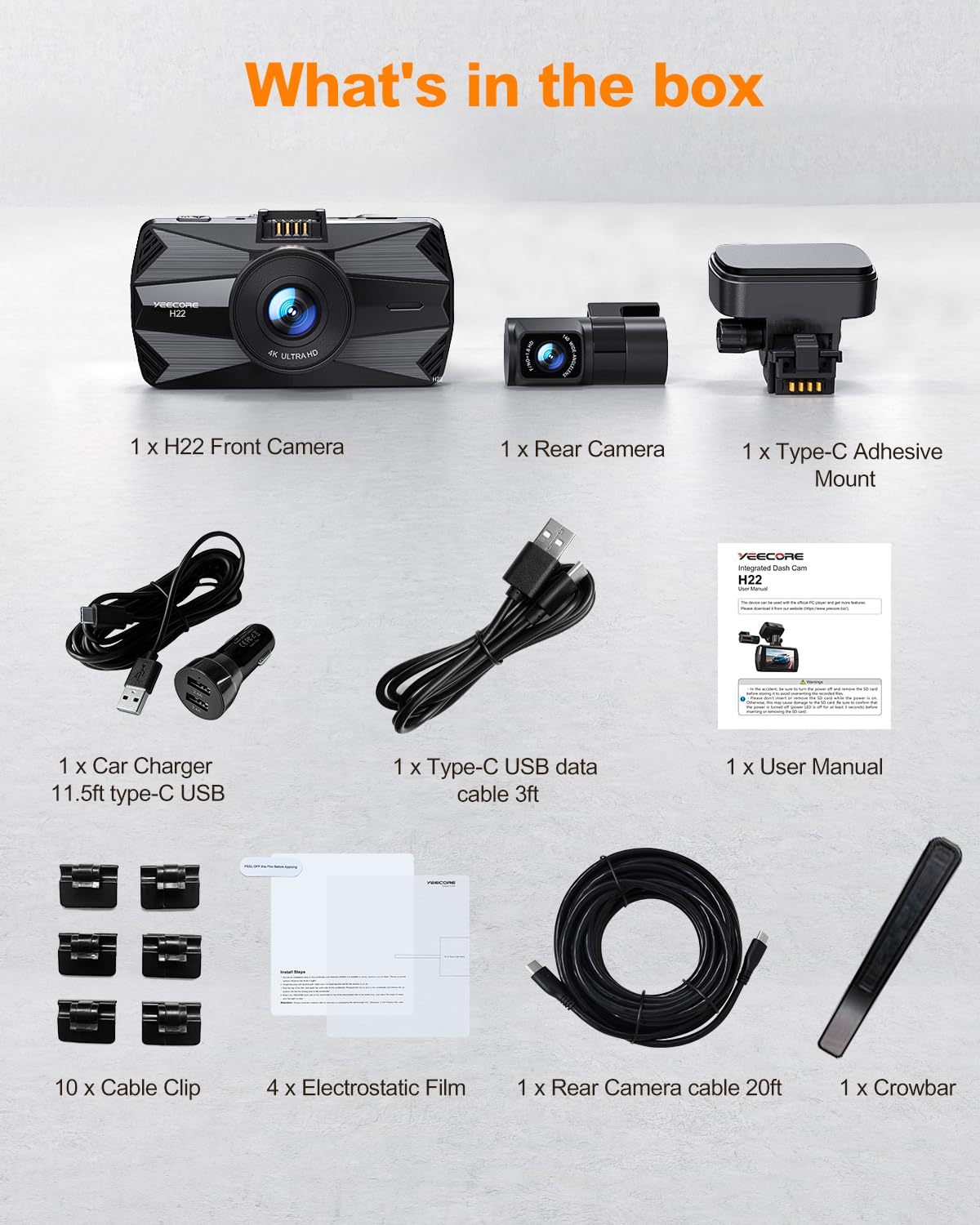 YEECORE Dual Dash Cam, Real 4K+1080P Front and Rear Dash Camera, Built-in WiFi GPS, 3" IPS Screen, HDR Night Vision, 24H Parking Monitor, 157°Wide Angle Dash Camera for Cars, Loop Recording (H22)