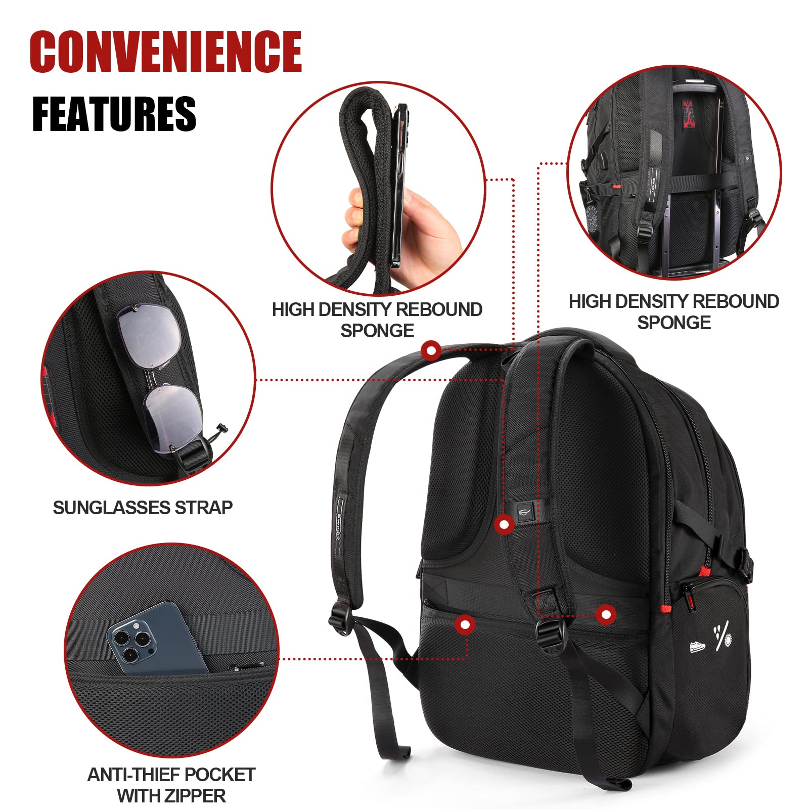 star cloud 18" Business Travel Laptop Backpack with USB Charging Port, Anti-Theft Dual Access Zippers, and Dedicated Shoe Compartment - Water-Resistant Sport Gym Backpack for College&Hiking&Camping