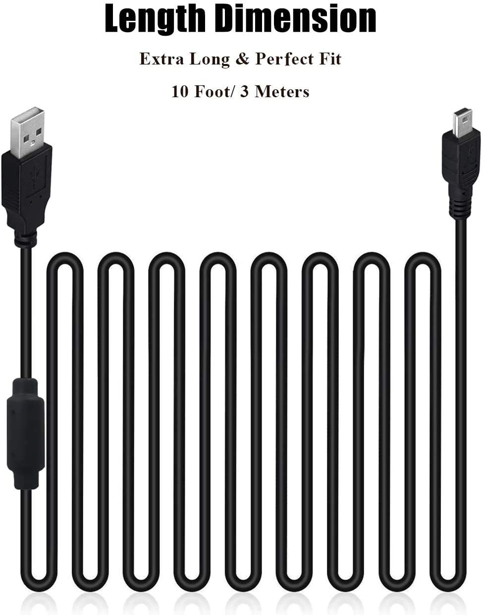 TPFOON 2Pcs Pack PS3 Controller Charger Charging Cable Sync Cord, 3M 10ft Mini USB Charge and Play Cable for PS Move/PS3/PS3 Slim Wireless Controller