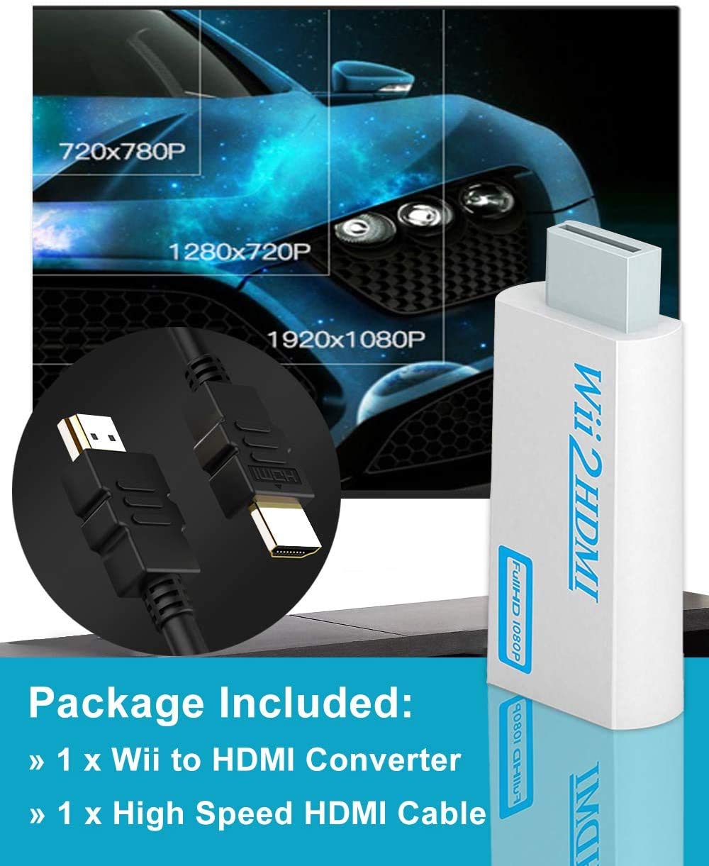 TPFOON Upgraded Version Wii to HDMI Converter + High Speed HDMI Cable - Wii2 HDMI 1080P 720P HD Connector with 3.5mm Audio Jack Support All Wii Display Modes, Compatible with Full HD Devices