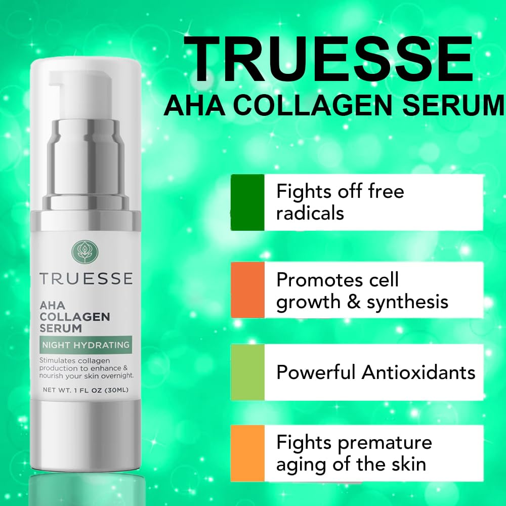 TRUESSE AHA Collagen Serum - Serum for Face - Collagen Peptide - Nighttime Moisturizer - Anti-Aging Serum - Overnight Facial Serum, 1 fl oz…