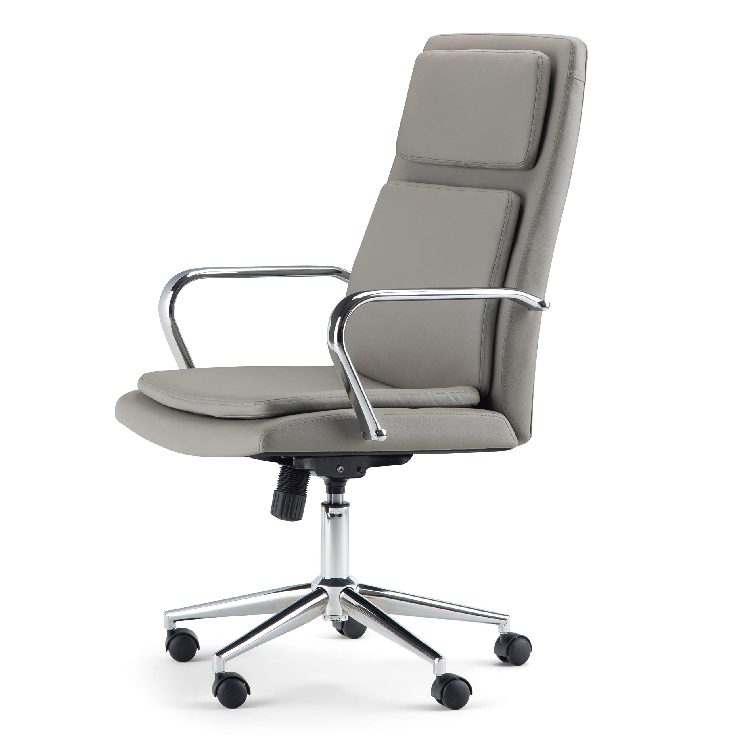 SIMPLIHOME Swanson Swivel Adjustable Executive Computer Office Chair in Grey Taupe Faux Leather, for the Office and Study, Contemporary