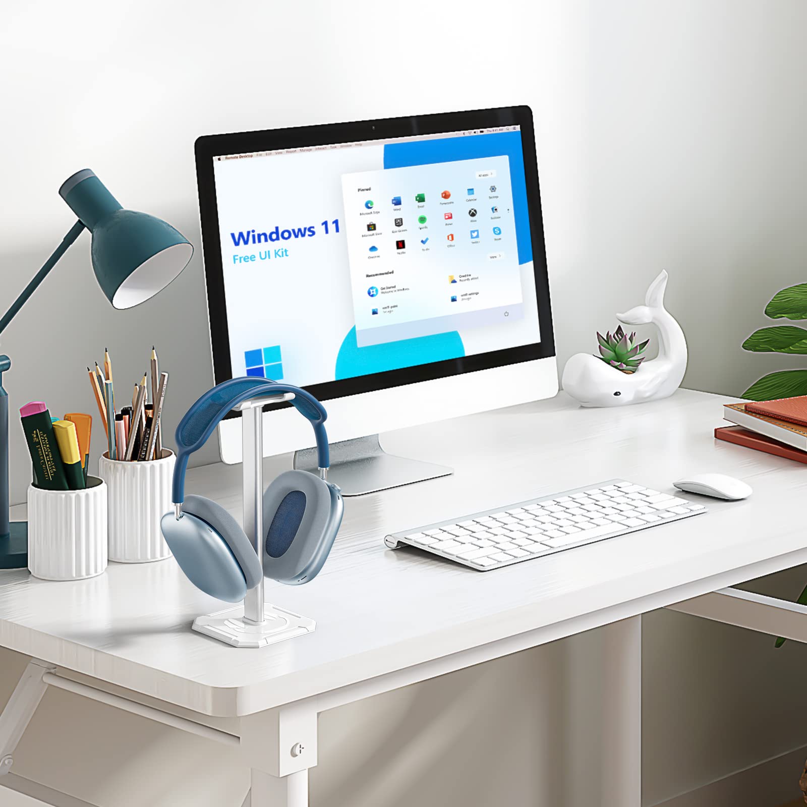 TuparGo Headphone Stand for Desk, Standing Computer Headset Holder,Aluminum Tube Connection and Easy to Assemble ,Suitable for All Over-Ear Headphone (White, 2-Pack)