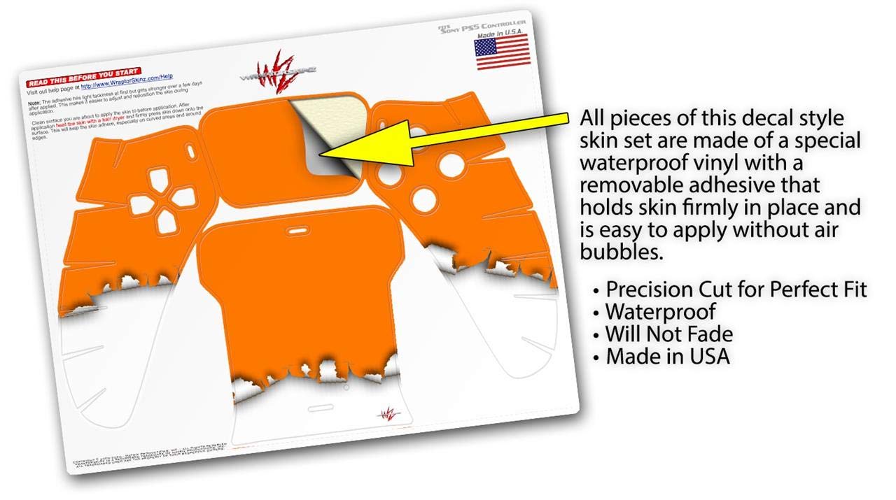 WraptorSkinz Skin Wrap compatible with Sony PS5 DualSense Controller Ripped Colors Orange White (CONTROLLER NOT INCLUDED)