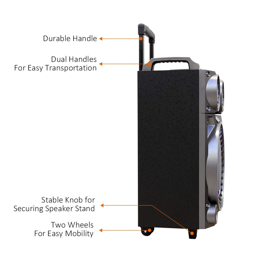 Starqueen Karaoke Machine Portable Karaoke Speaker for Adults and Kids 12” Woofer Rechargeable PA System with 2 Wireless Micorphone/Remote/Wheels/DJ Lights, Karaoke Party Amplifier Sound System
