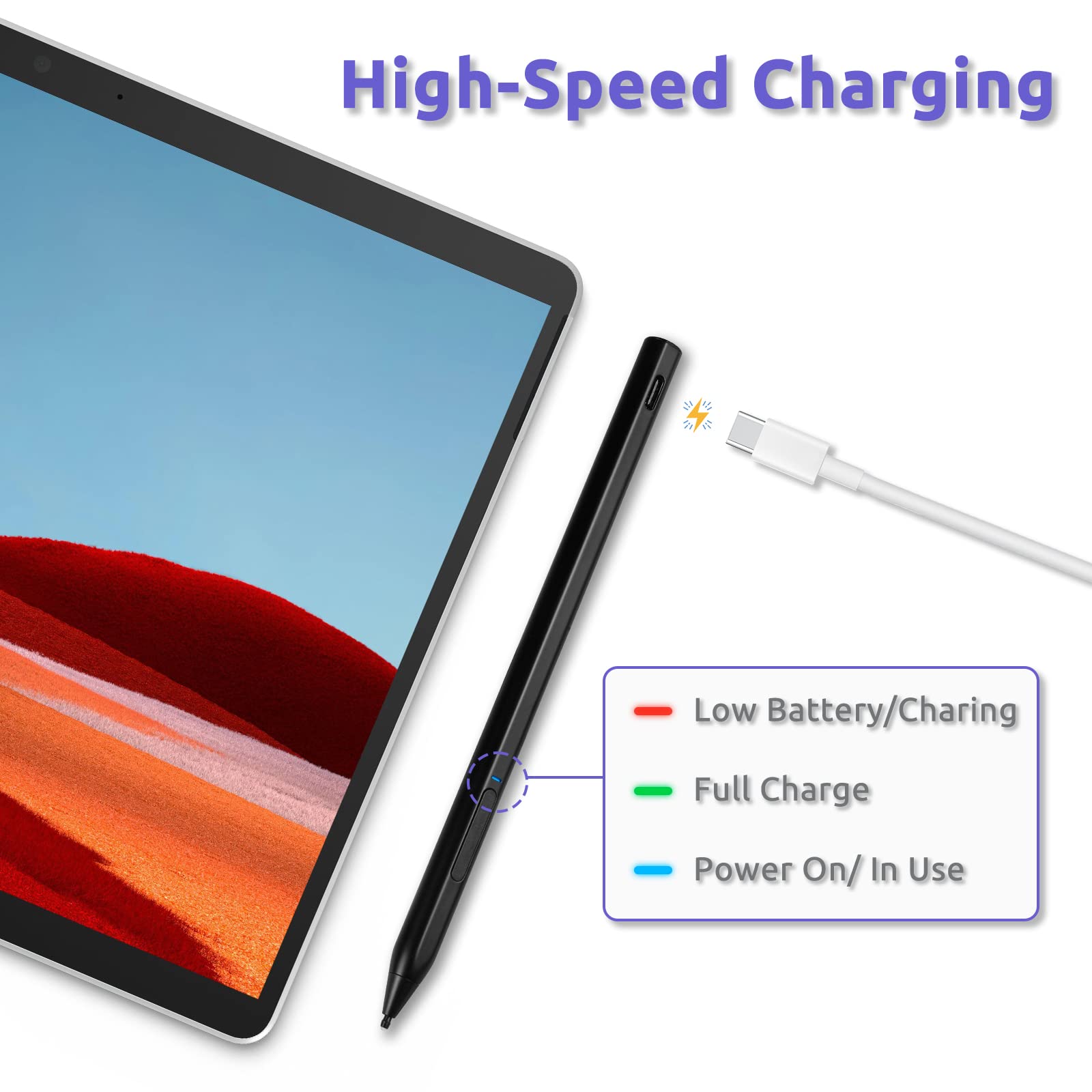 Slim Pen for Surface Pro 8 Stylus Pen - Compatible with Surface Pro 8 7/Surface Pro X/Surface Laptop Studio,Real-time and Pinpoint Accuracy Active Pen for ASUS/HP/ACER/DELL TouchScreen Tablet Pencil