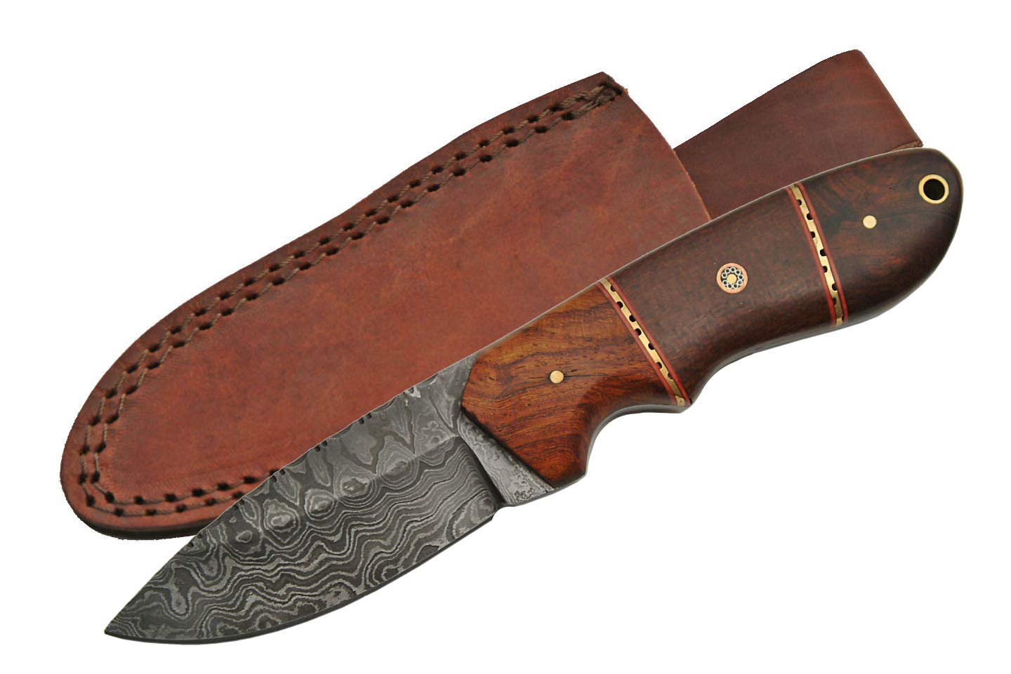 SZCO Supplies Damascus Steel Rosewood/Micarta Handle Hunting Knife