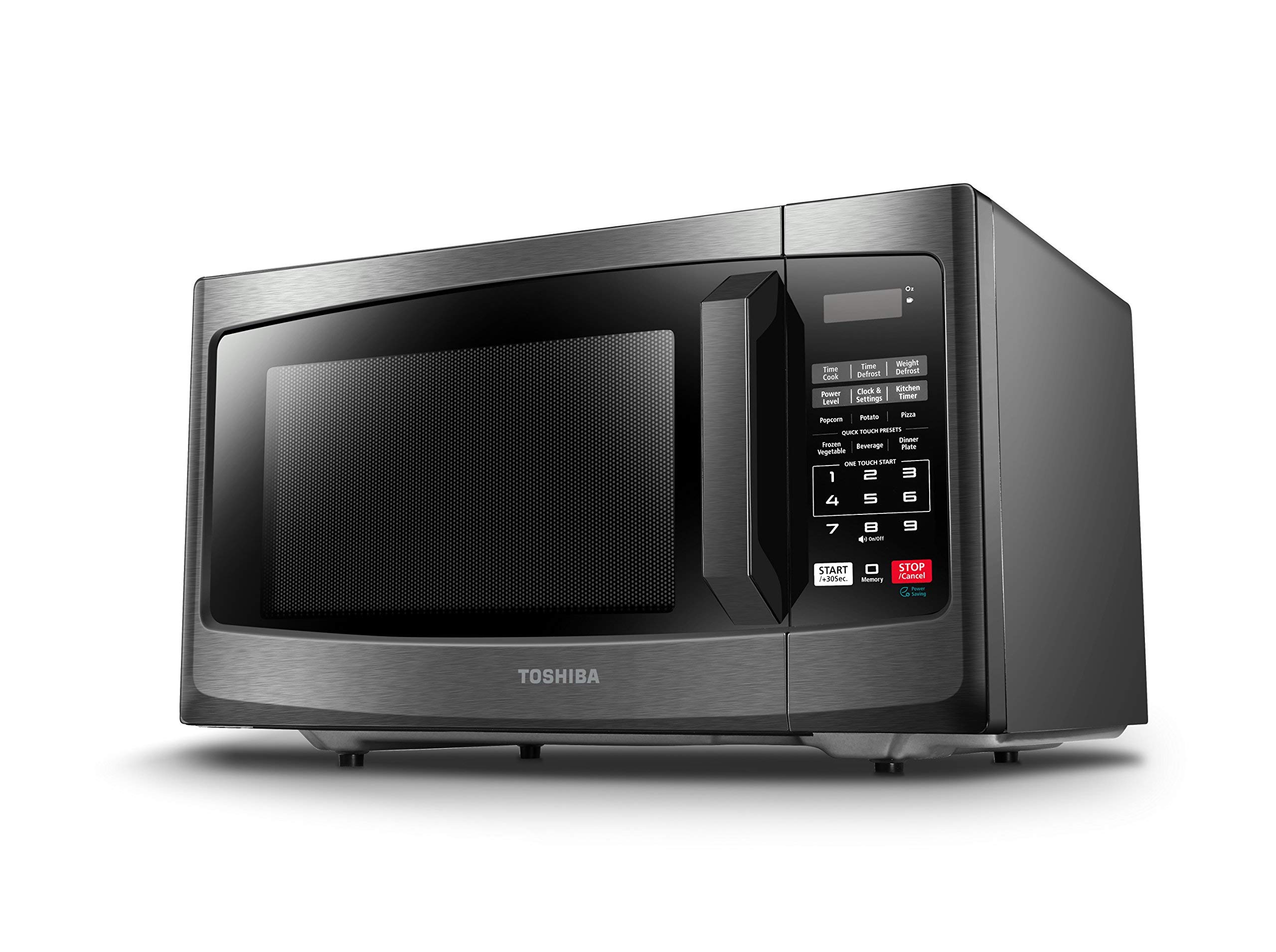 Toshiba EM925A5A-BS Microwave Oven with Sound On/Off ECO Mode and LED Lighting, 0.9 Cu.ft, Black Stainless (Renewed)