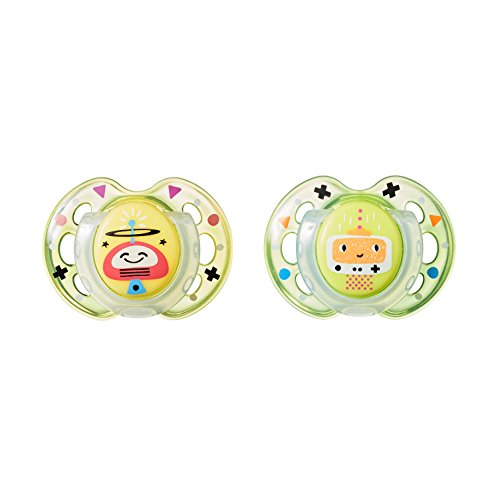 Tommee Tippee Fun Style Pacifiers, Symmetrical Design, BPA-Free Silicone Binkies, 0-6m, 2 Count, Colors and Designs Vary