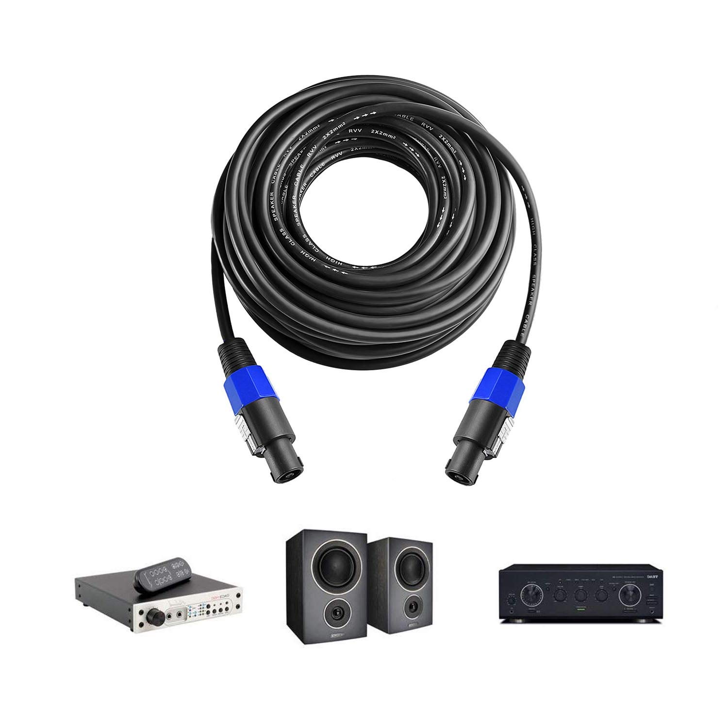 Yoico 2Pcs 25 Feet Professional Speakon to Speakon Cables Wire Speaker Audio Amplifier Cord 7mm with Twist Lock
