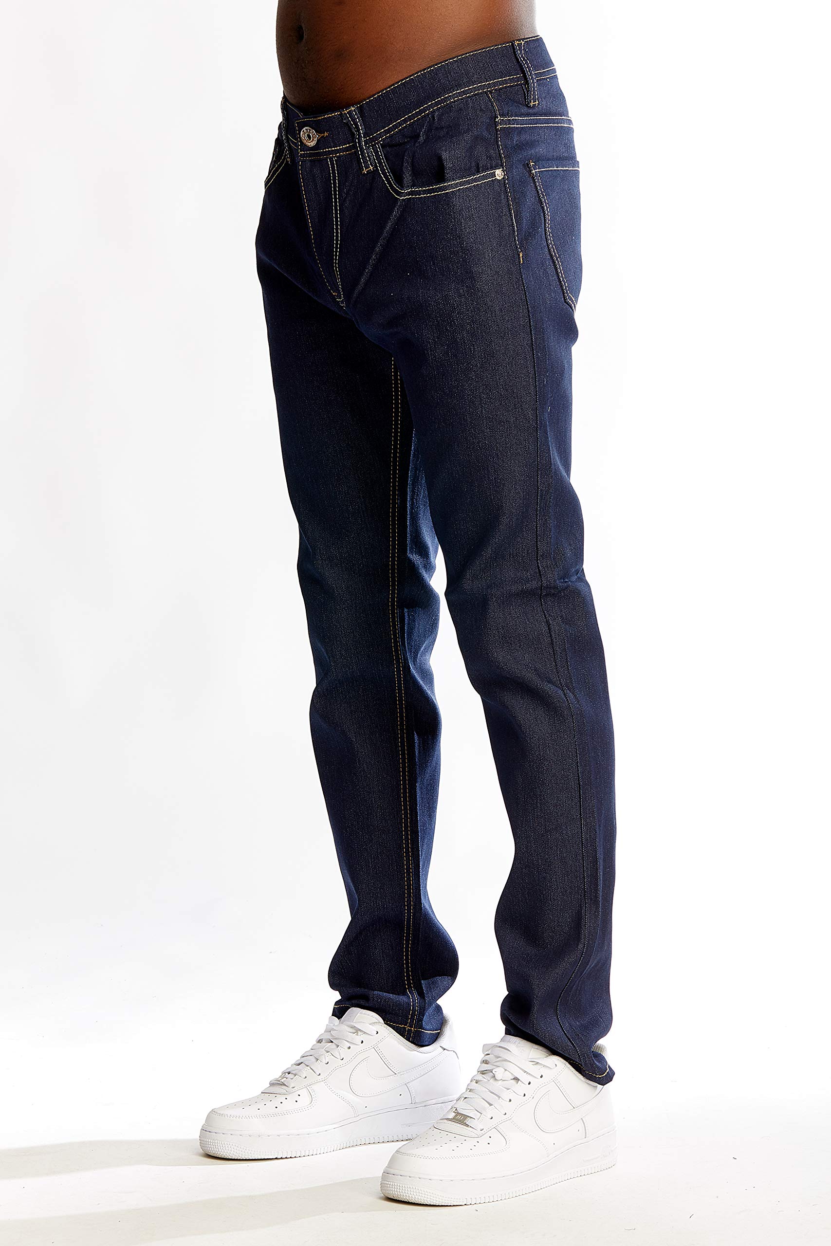 PJ Mark Bleecker and Mercer Men's Stretch Flex Basic Slim Skinny Fit Jean Pants - Raw Denim or Twill (P596- RAW Indigo, 38x34)