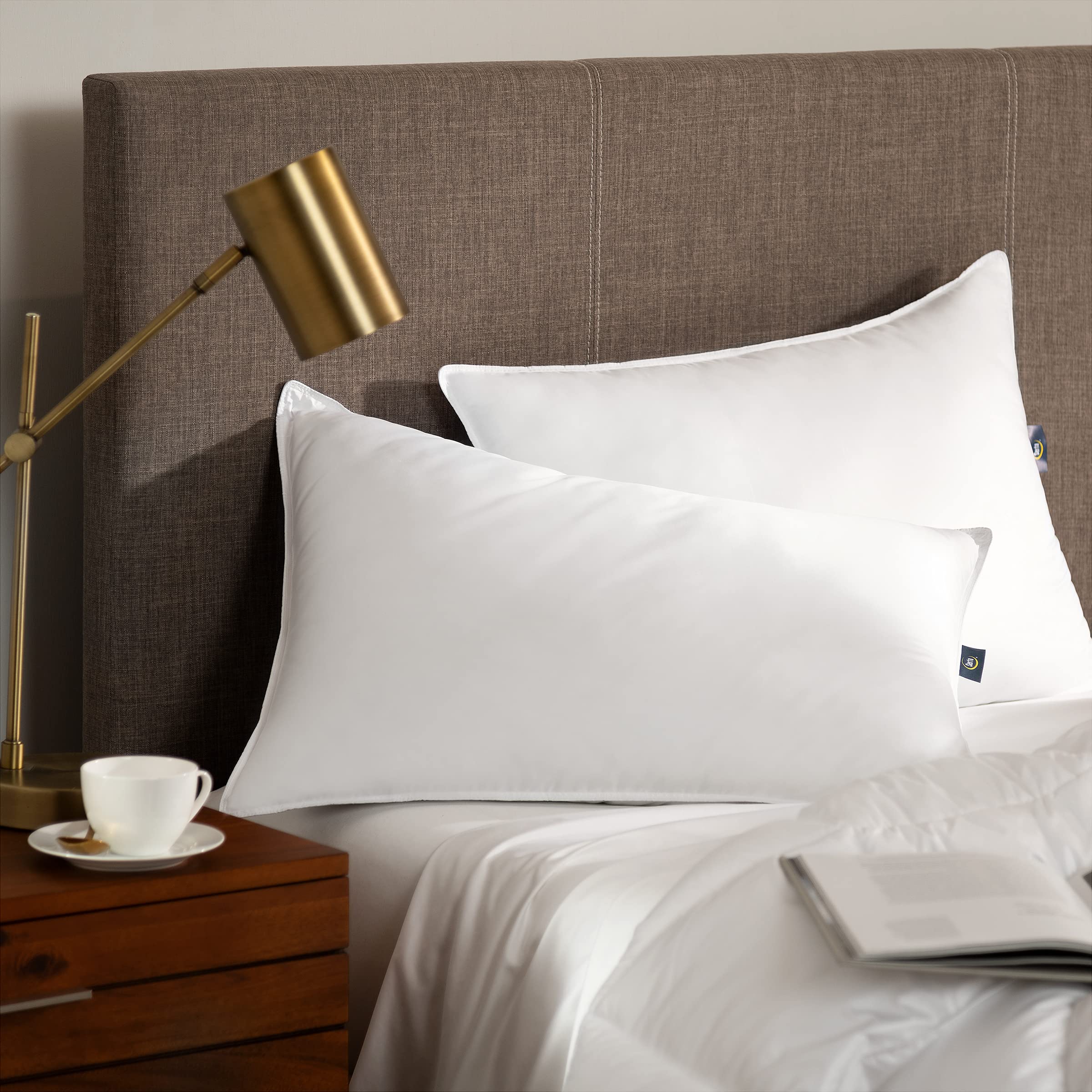 Serta Down Illusion Soft Hypoallergenic Medium/Firm Bed Pillows for Side, Stomach or Back Sleepers (2 Pack), King, White