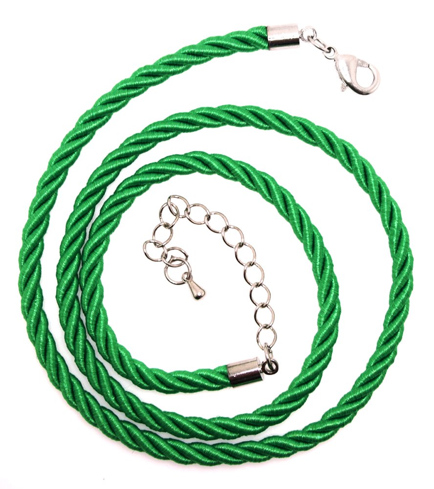 Three Ply Twisted Faux Silk Cord Necklace (16 inch)-Green