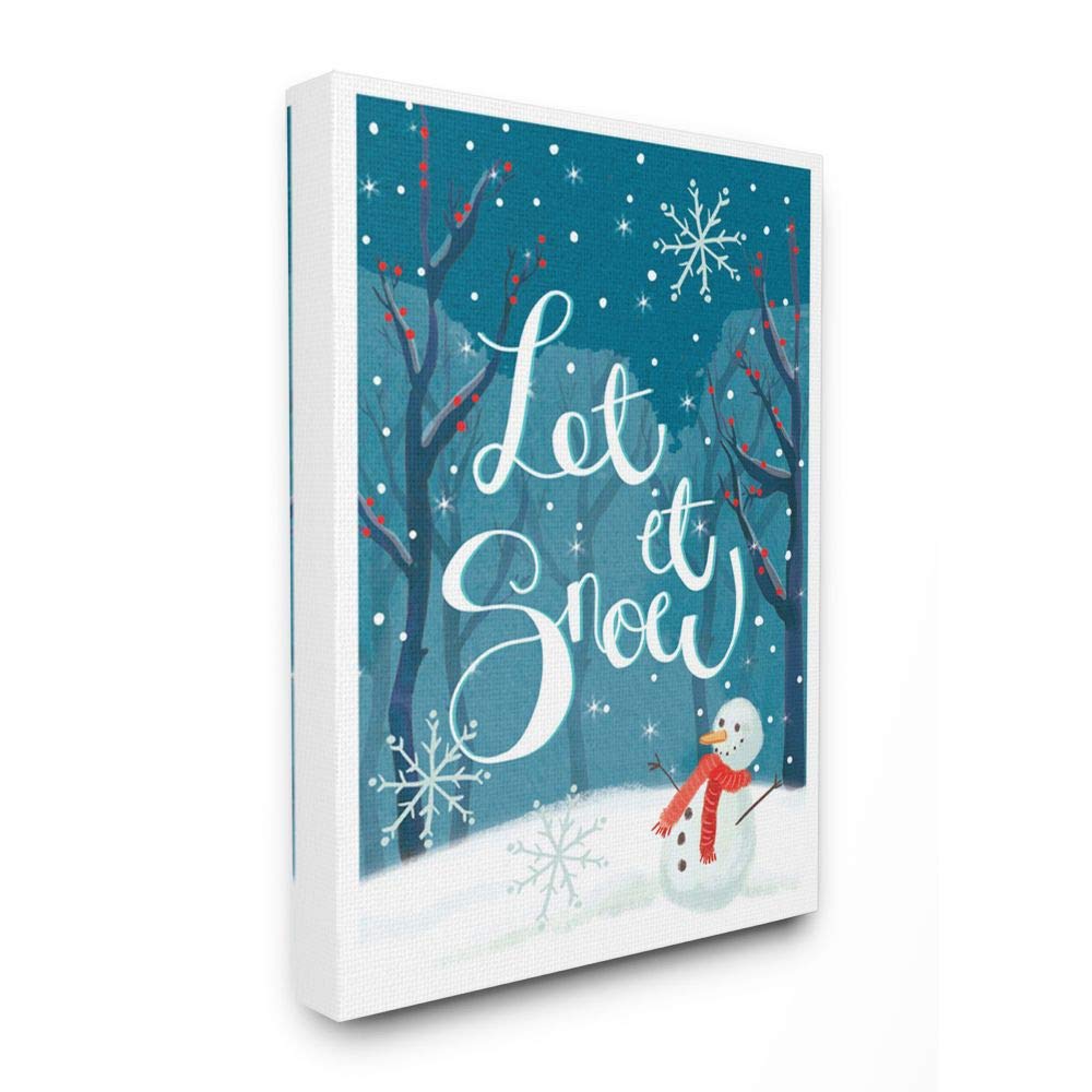 Stupell Industries Let It Snow Forest Scene Snowman Holiday Christmas Blue Word Design Canvas, 36 x 48, Multi-Color