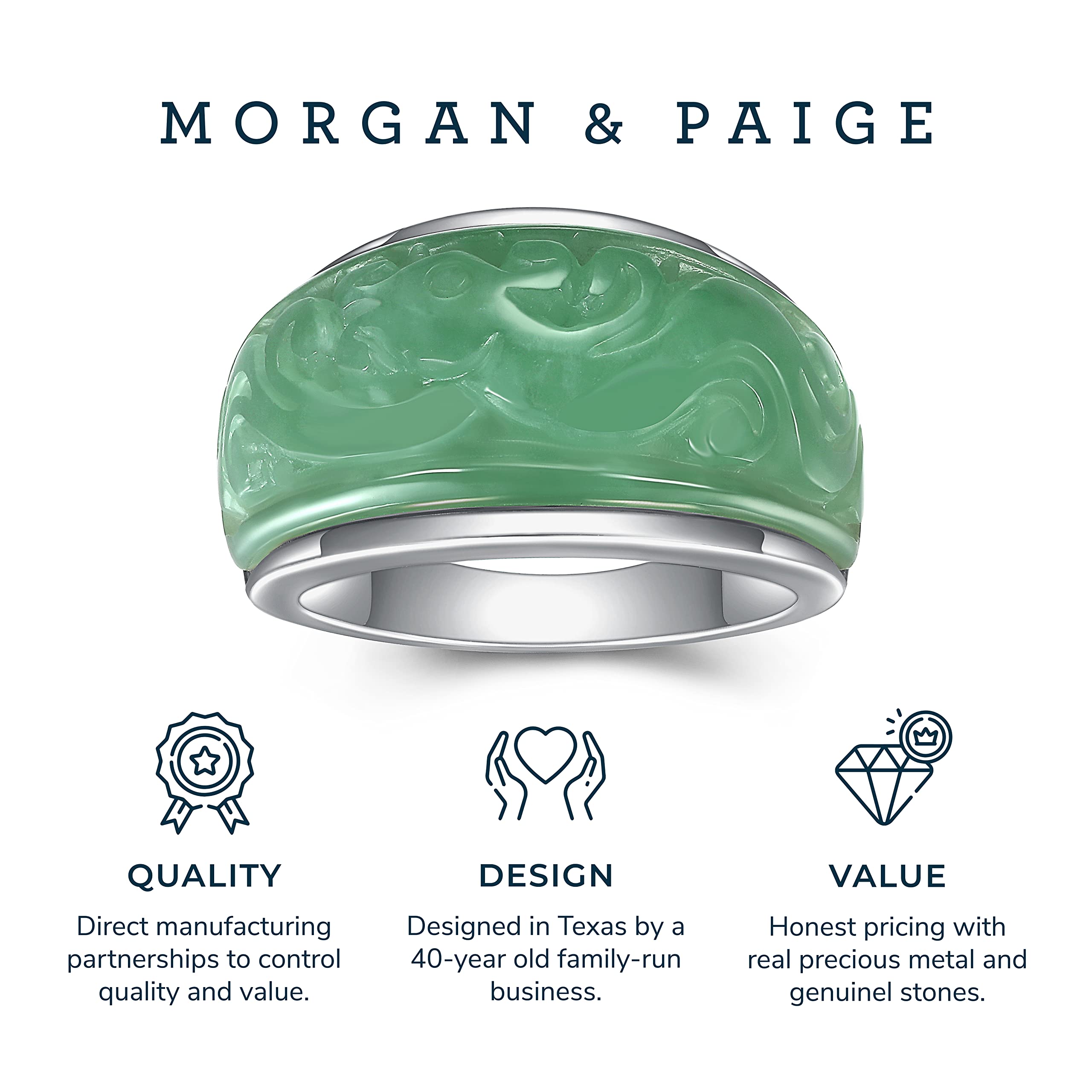 Sterling Silver Carved Genuine Green Jade Ring, Size 8