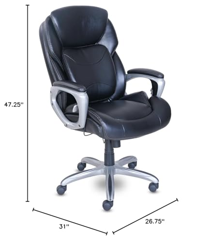 Serta My Fit Executive Office Adjustable Ergonomic Chair with Layered Cushions, Bonded Leather, 360 Motion Support, Black