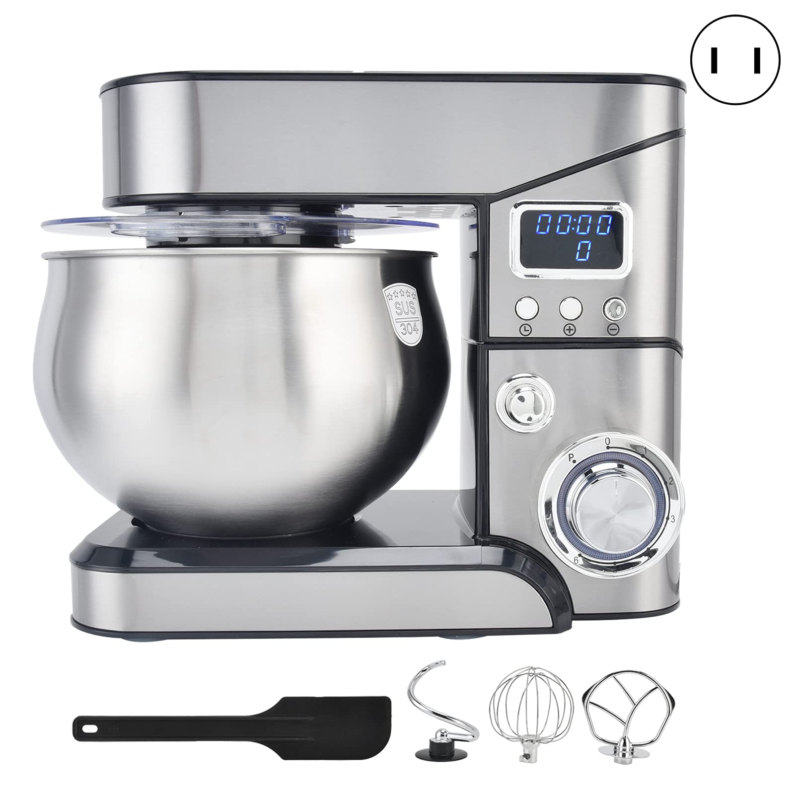 Stand Mixer, 6-Speed 500W Electric Kitchen Food Mixer Tabletop Dough Kneader with Timer Function and 5L Stainless Steel Bowl for Household Home Kitchen Baking, Making Cake, Cookie, Kneading(silver)