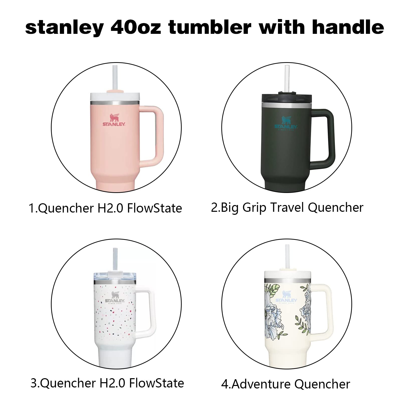 Tumbler Lids for 40oz Stanley Cup, 2 Pack Replacement Lids for Stanley Quencher H2.0 with Handle, Spill Proof Tumbler Cover Set Plastic Rotation Stanley Accessories