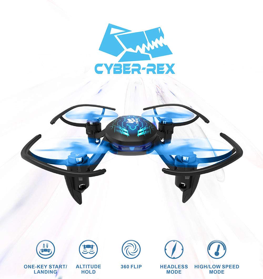 ThrillMotion Cyber-Rex Mini RC Drone Kit for Kid Beginners and Adults, 2 Speed Level, 360 Flip, One Push Start, Altitude Control, 2 Modes Quadcopter for Beginners
