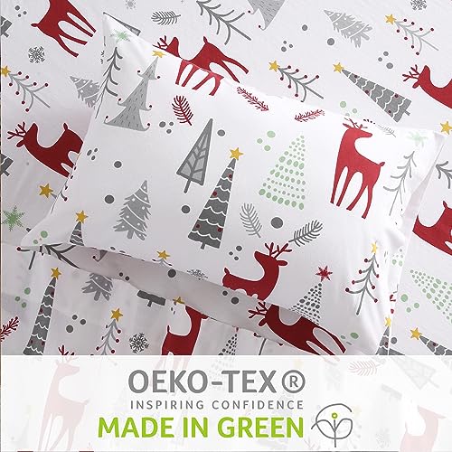 STARBEDIA Christmas Sheets Full, 100% Cotton Flannel Holiday Bed Sheet Set, Deep Pocket Fitted Sheet, Soft Warm Brushed Christmas Sheet (Full Size, Christmas Forest Deer)