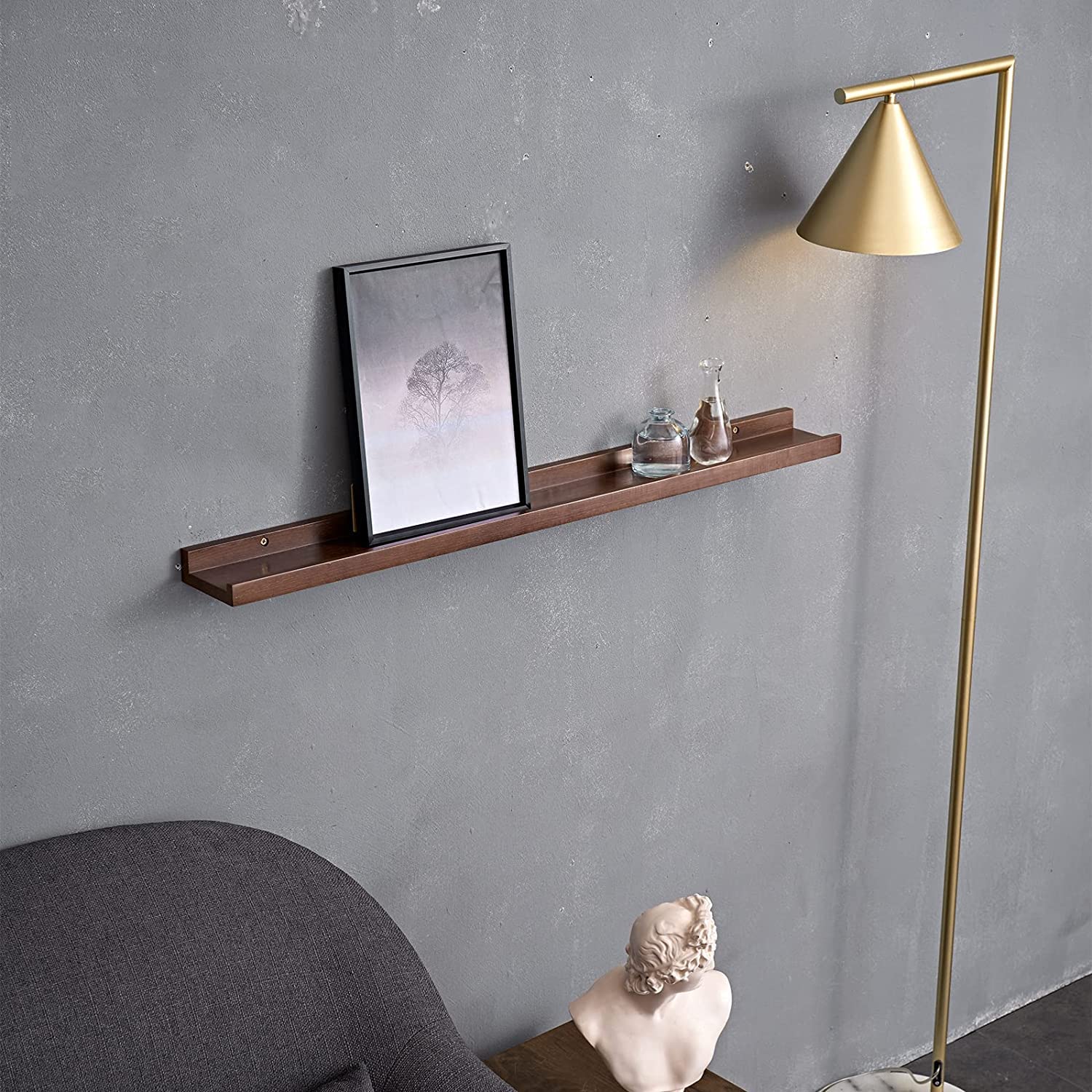 Recogwood 12 Inch Walnut Floating Shelves, 6'' Deep Solid Oak Wood Shelf, Rustic Wall Shelves for Decor and Storage, Picture Ledge Shelf for Bedroom/Bathroom/Living Room/Kitchen