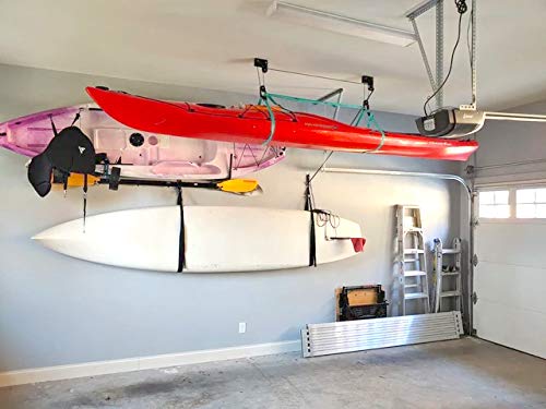 StoreYourBoard Kayak Ceiling Storage Hoist, Garage Pulley Hi-Lift System (2 Kayaks)