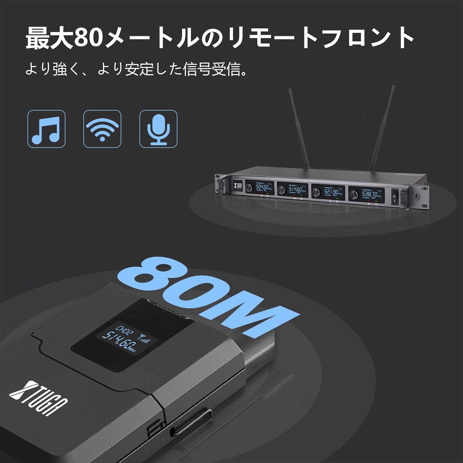 XTUGA A140 Wireless Microphone System, 4-Channel UHF Cordless Mic Set with Four Gooseneck Mics, All Metal Build, Fixed Frequency, Long Range 300ft, Ideal for Church,Karaoke (4 Gooseneck)