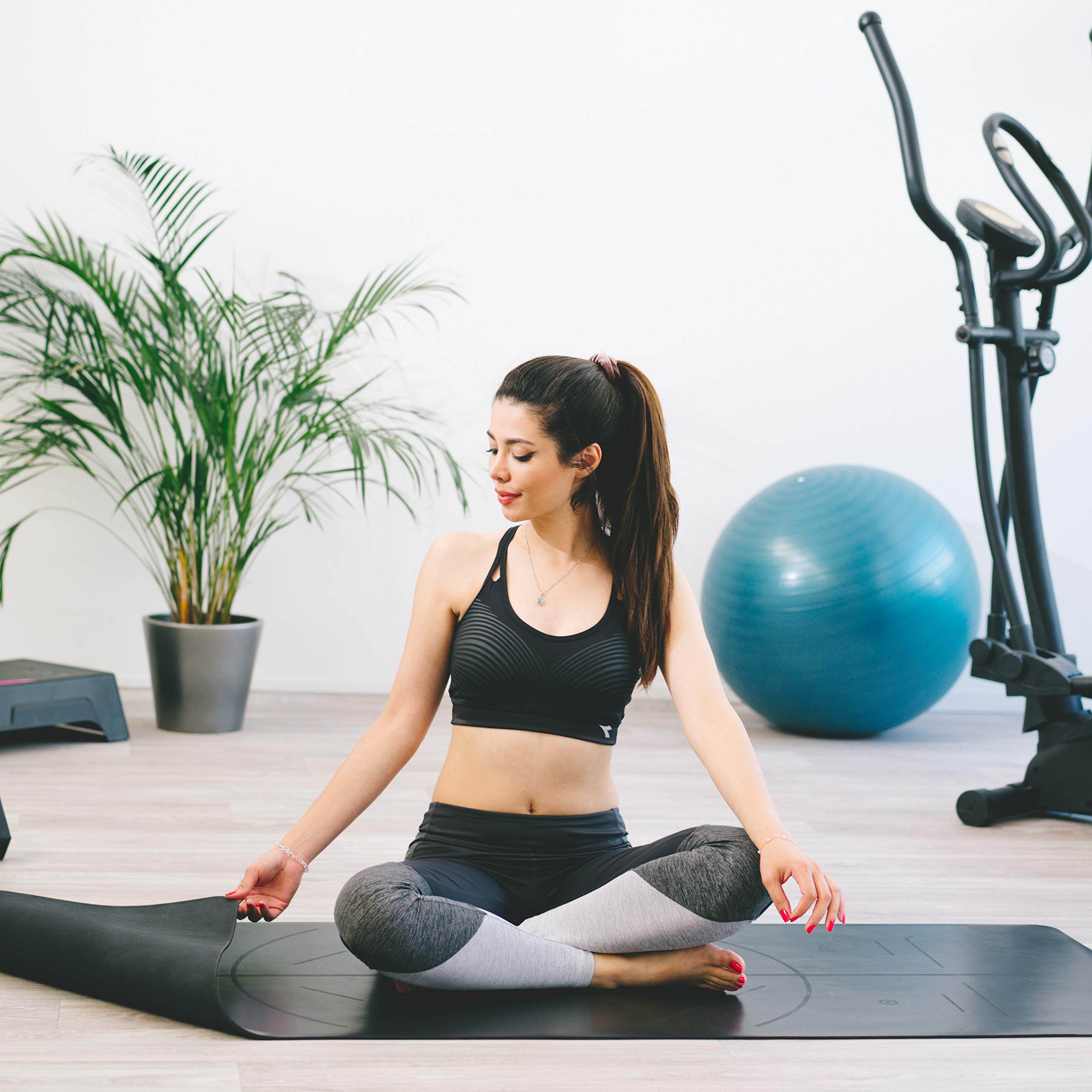Yoga Mat 5mm Thick BE Premium Yoga Exercise Mat with Carry Strap, ARC Alignment Dry Grip Pro Technology - Moisture Wicking 100% Polyurethane Leather Top and Non-Slip Rubber Bottom for Hot Yoga,