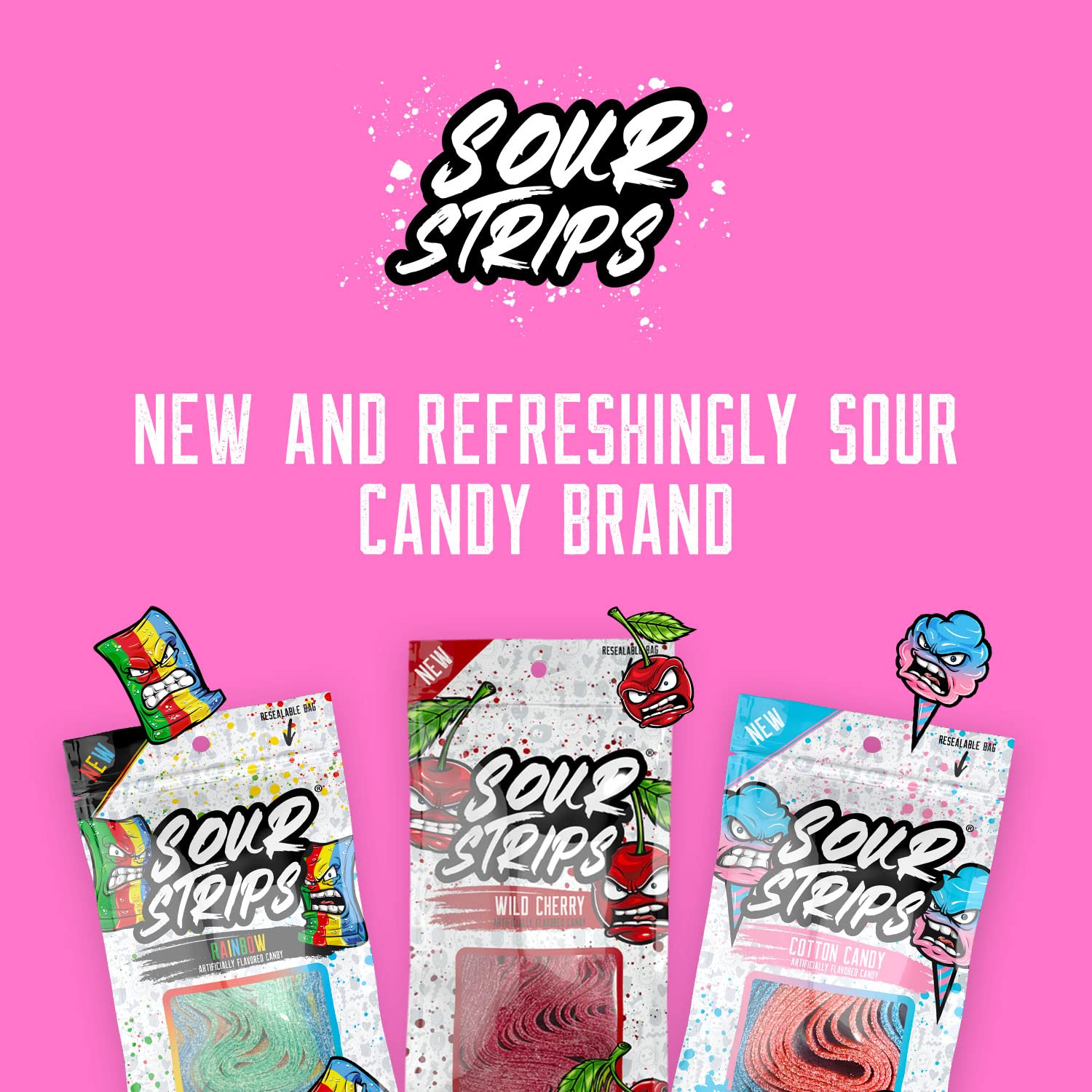 SOUR STRIPS Cotton Candy Flavored | Deliciously Chewy Belts Vegetarian Candies, 12 per Pack, 2 Pack