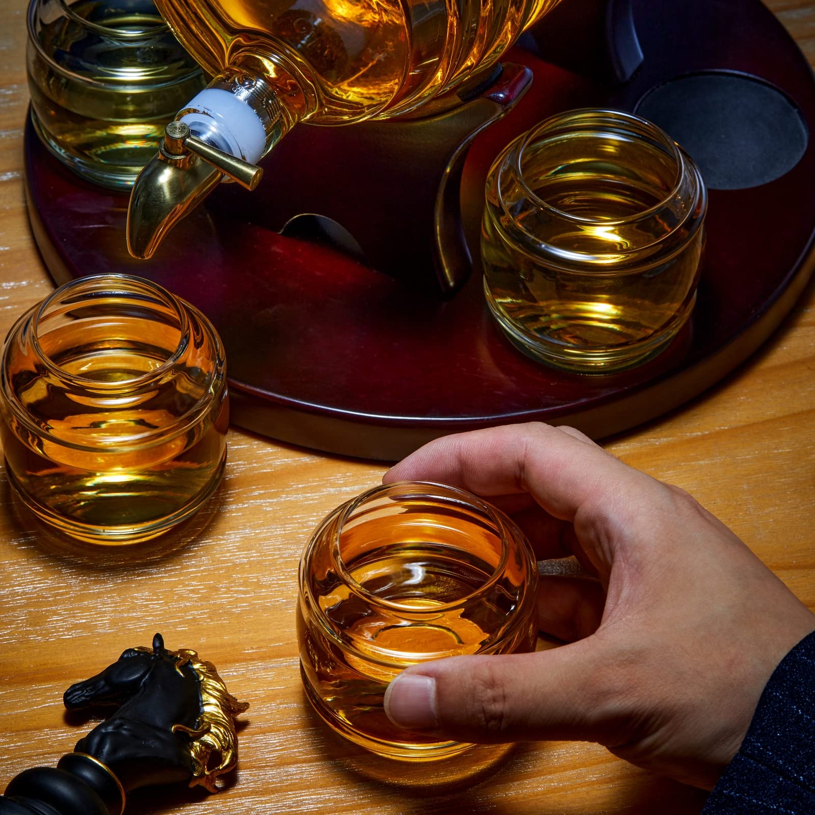 Whiskey Barrel Decanter Set - Liquor Dispenser Birthday Valentine's Day Gifts Ideas for Men Husband - 1350ML Decanter with 4 Whiskey Glasses for Alcohol, Bourbon, Scotch, Vodka, Tequila, Wine