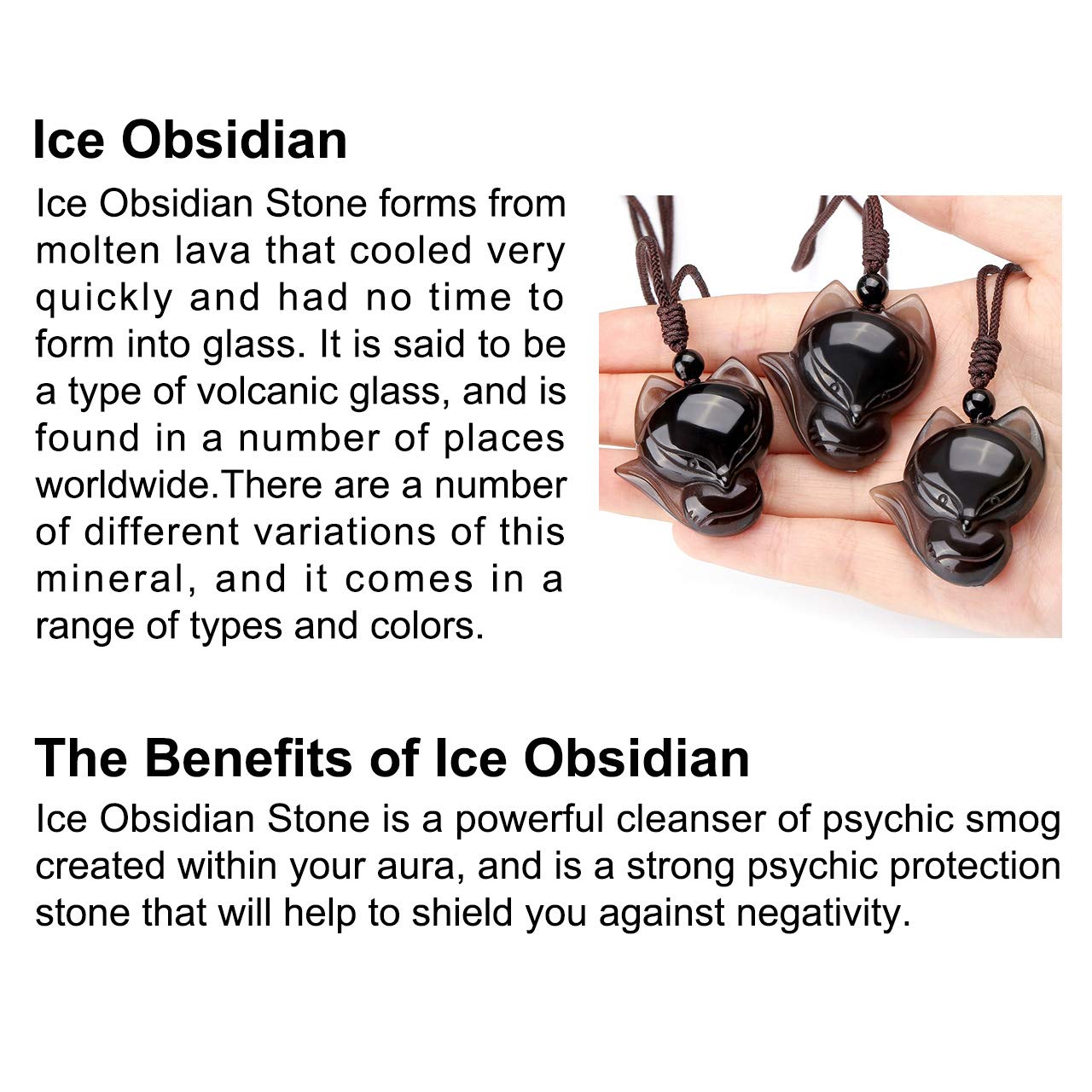 Top Plaza Womens Reiki Healing Crystal Ice Obsidian Gemstone Necklaces Adjustable Lucky Fox Amulet Protection Pendant Necklace Fox Jewelry
