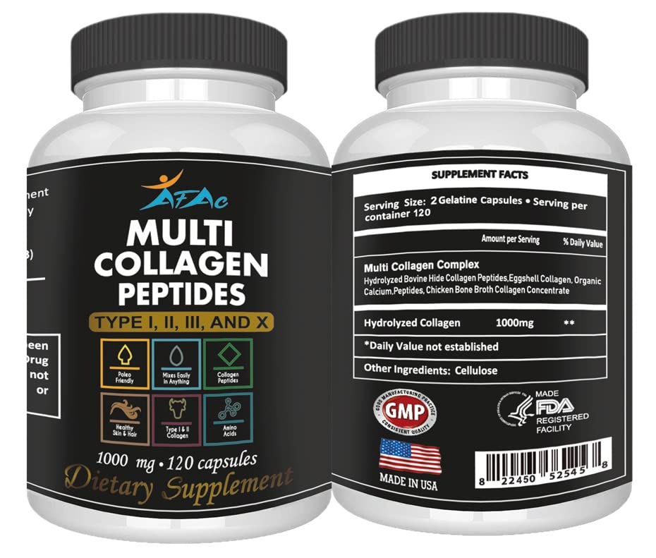 Vitamisan 2-Pack Multi Collagen Plus Pills (Type I, II, III, X) for Anti-Aging, Hair, Skin, Nails and Joint Support, 80 Day Supply 240 Capsules