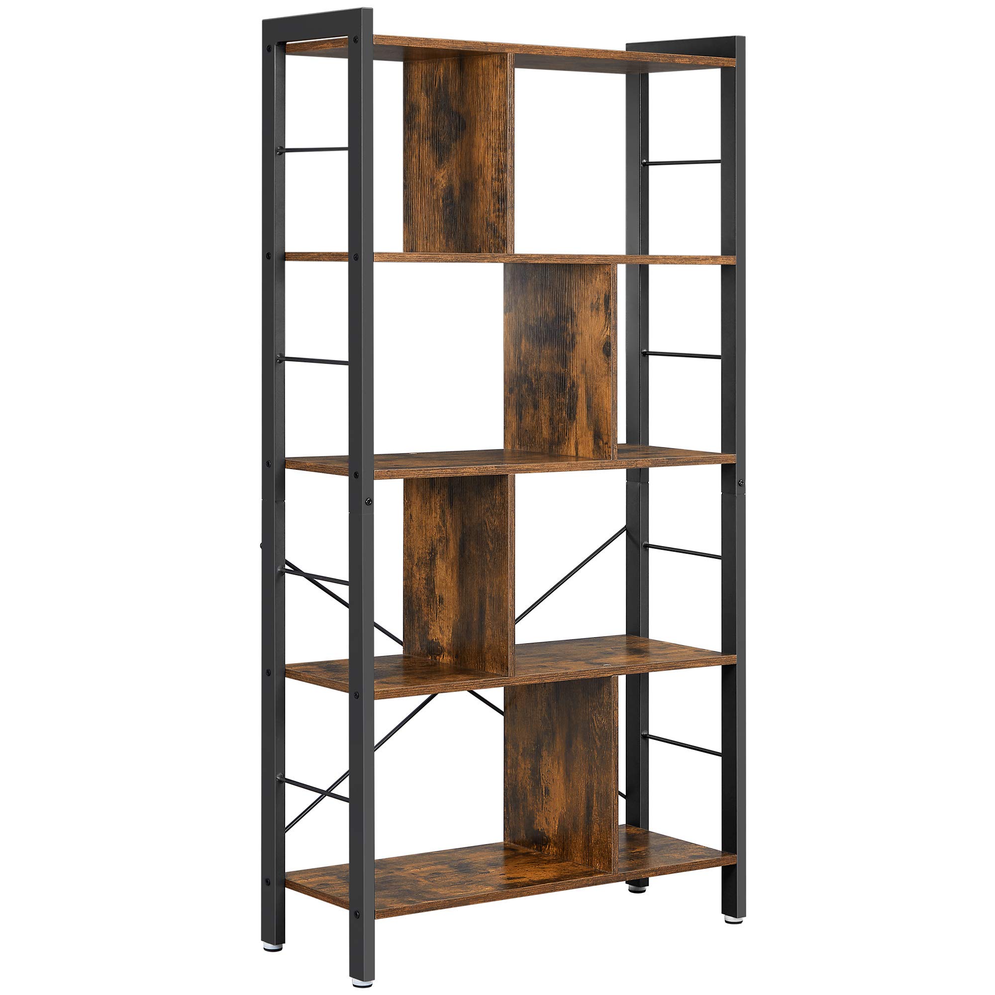 VASAGLE ALINRU Bookcase, 4-Tier Industrial Bookshelf, Floor Standing Storage Rack in Living Room Office Study, Large Storage Space, Simple Assembly, Stable Iron Frame, Rustic Brown ULBC12BX