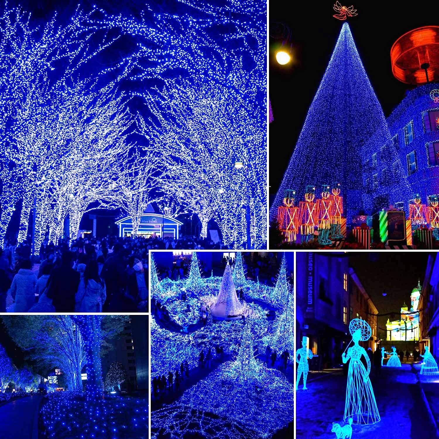 YIQU Blue Super-Long Solar Halloween Lights Outdoor Halloween Decorations, 2-Pack Each 72ft 200LED Solar String Lights, Waterproof 8 Modes Solar Fairy Lights for Garden Patio Party (Blue)