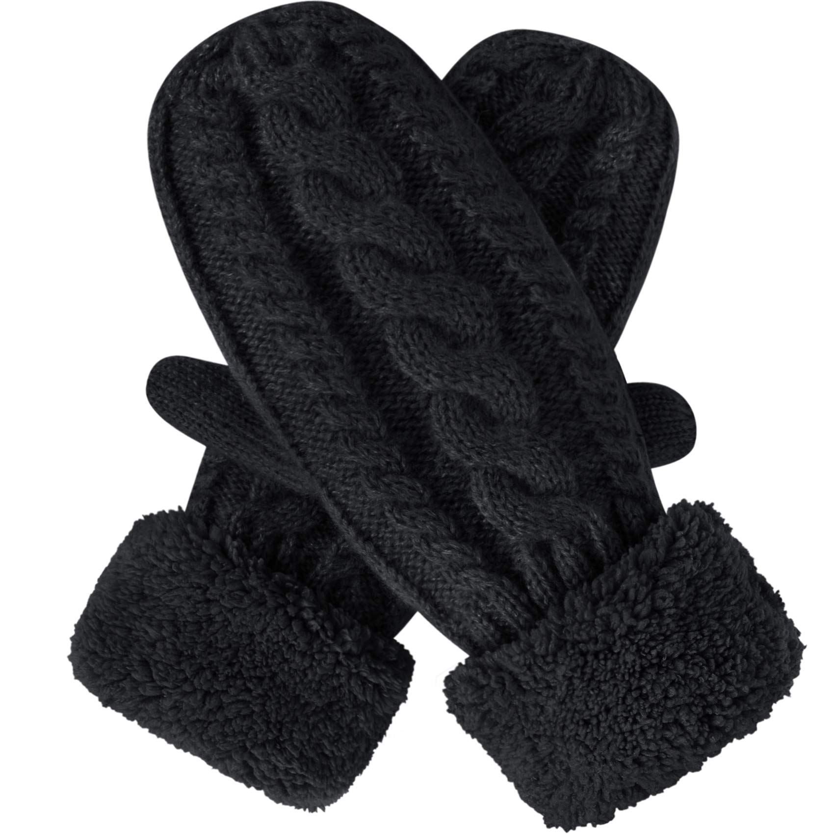 YSense Women's Winter Mittens Warm Wool Knit Thick Christmas Gifts Stocking Stuffers Wear Gloves, Black, Large