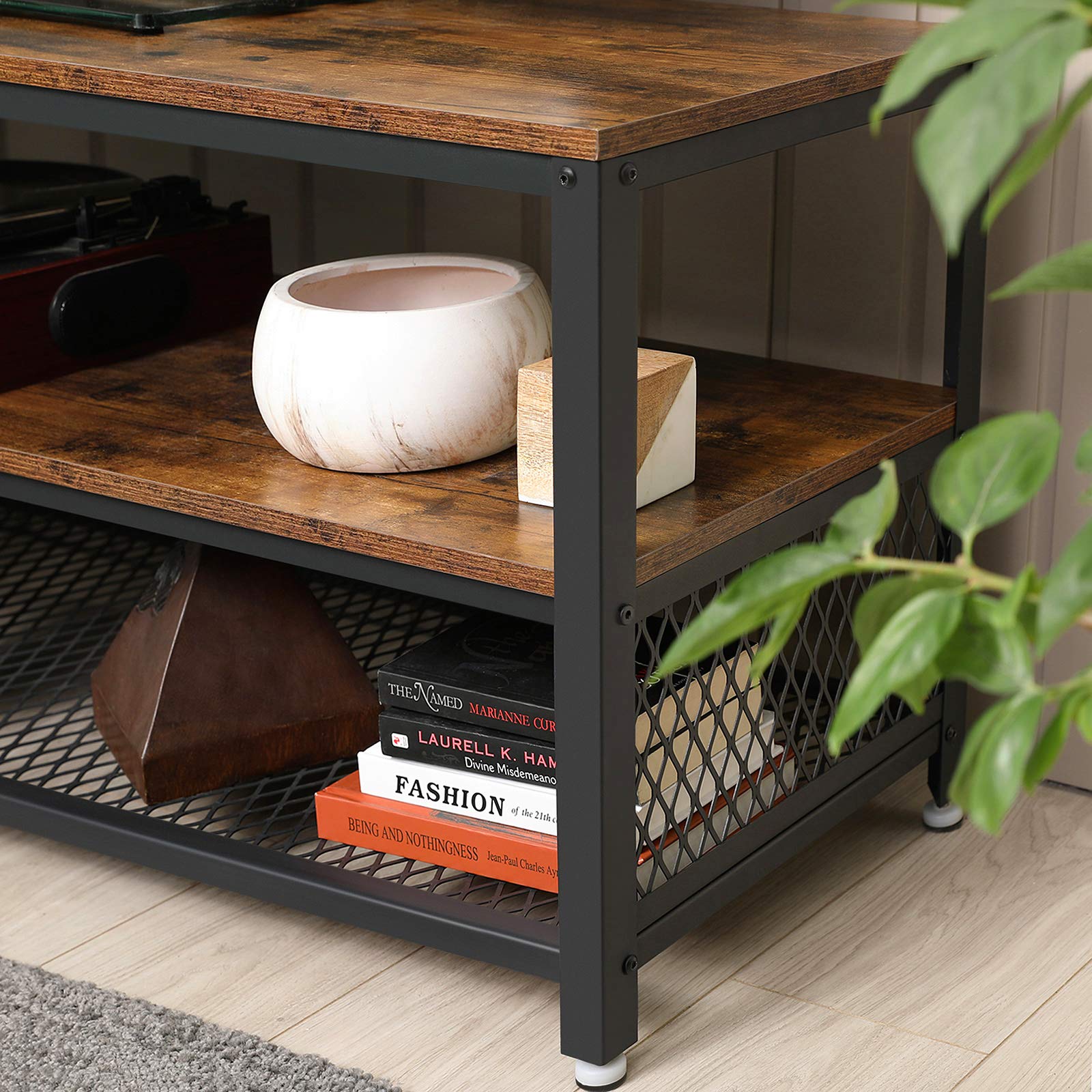 VASAGLE TV Stand, TV Cabinet for up to 60 Inch TV, Console, Coffee Table with Metal Frame, Wood-Like Grain, Industrial for Living Room, Rustic Brown and Black ULTV50BX