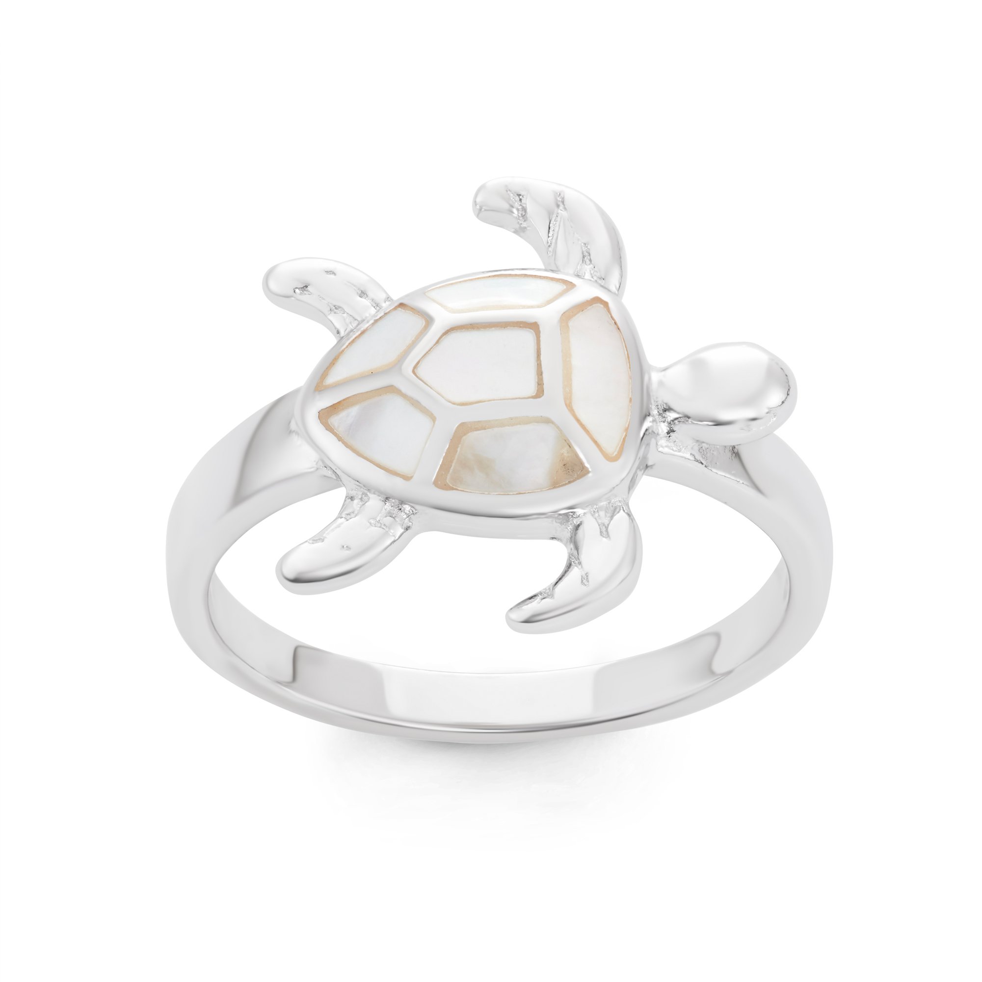 Sterling Silver Mother of Pearl Turtle Ring (Size 6)