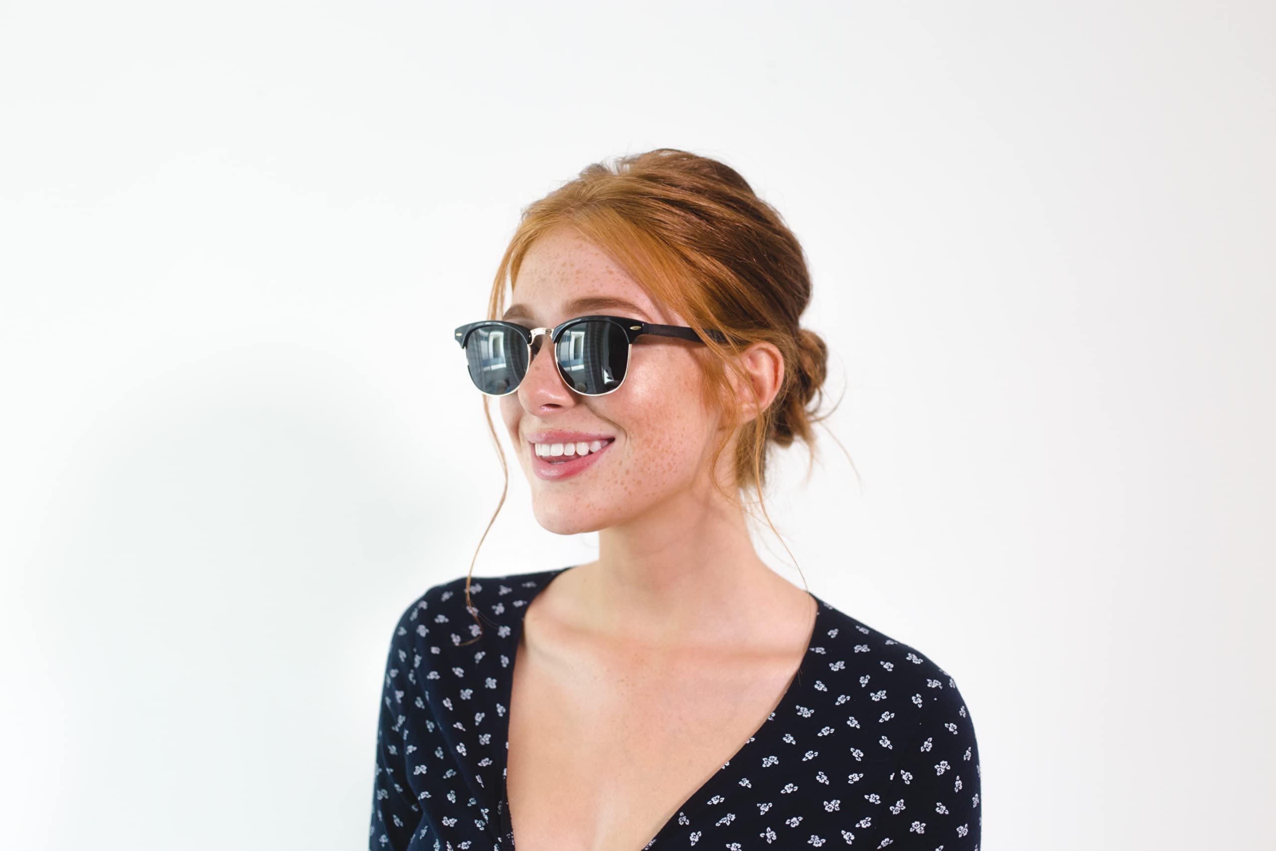 Woodies Wood Semi Rimless Sunglasses Polarized Black Lenses for Men & Women - Beach Ebony Wooden Frame - 100% UVA UVB Ray Protection