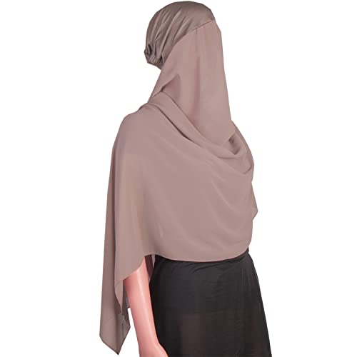 Yeieeo Instant Chiffon Hijab with Undercap Fashion Solid Color Chiffon Head Wraps Under Scarf Caps Muslim Fashion Bandage (Khaki)