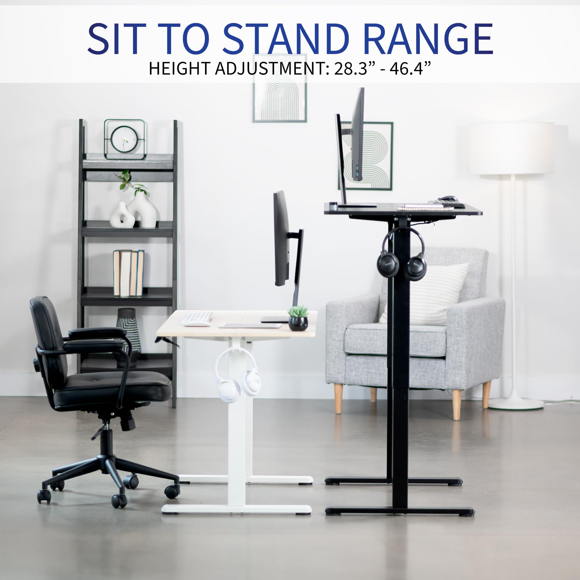 VIVO Electric Height Adjustable 44 x 24 inch Stand Up Desk, Standing Workstation with Memory Controller, Light Wood Top, White Frame, DESK-E144C