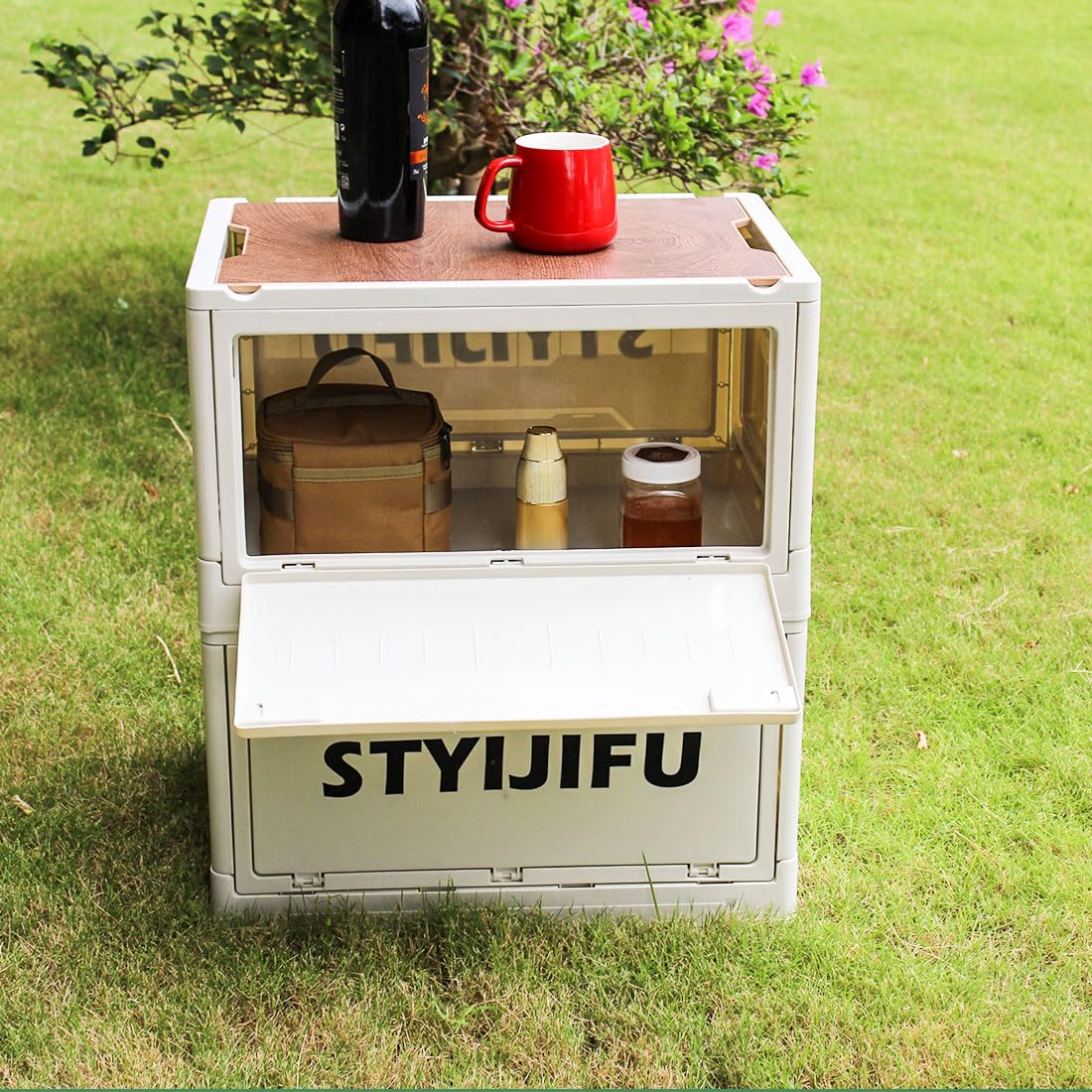 STYIJIFU Collapsible Storage Bin with Lid-Large Capacity Stackable Camping Storage Containers, stackable organizer, 50L(White)