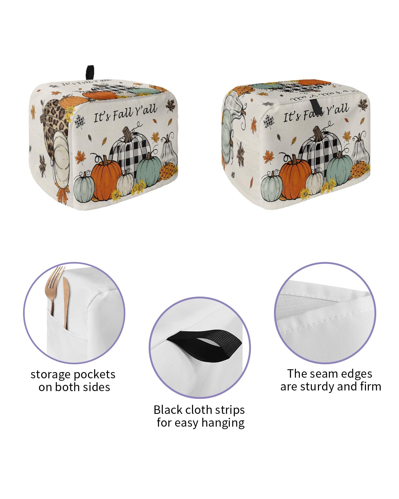 Toaster Cover, 4 Slice Toaster Cover Thanksgiving Fall Funny Pumpkin Linen Texture Kitchen Small Appliance Covers, Dust and Machine Washable Bread Maker Cover (12w X 11d X 8h)