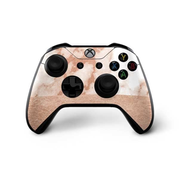 Skinit Decal Gaming Skin Compatible with Xbox One X Bundle - Originally Designed White Rose Gold Marble Design