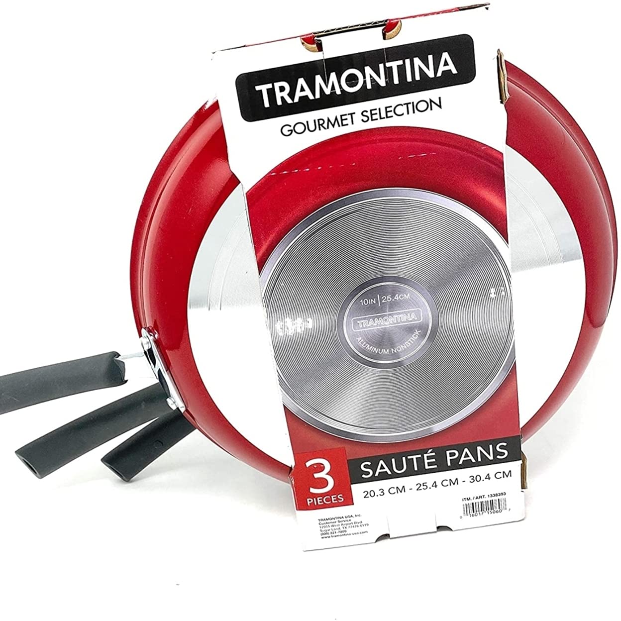 Tramontina Gourmet Selection 3 Piece Set Nonstick Saute Pans (8", 10" & 12") Heavy-Gauge Aluminium High Performance Nonstick Riveted Silicone Handles (Metallic Canyenne Red)