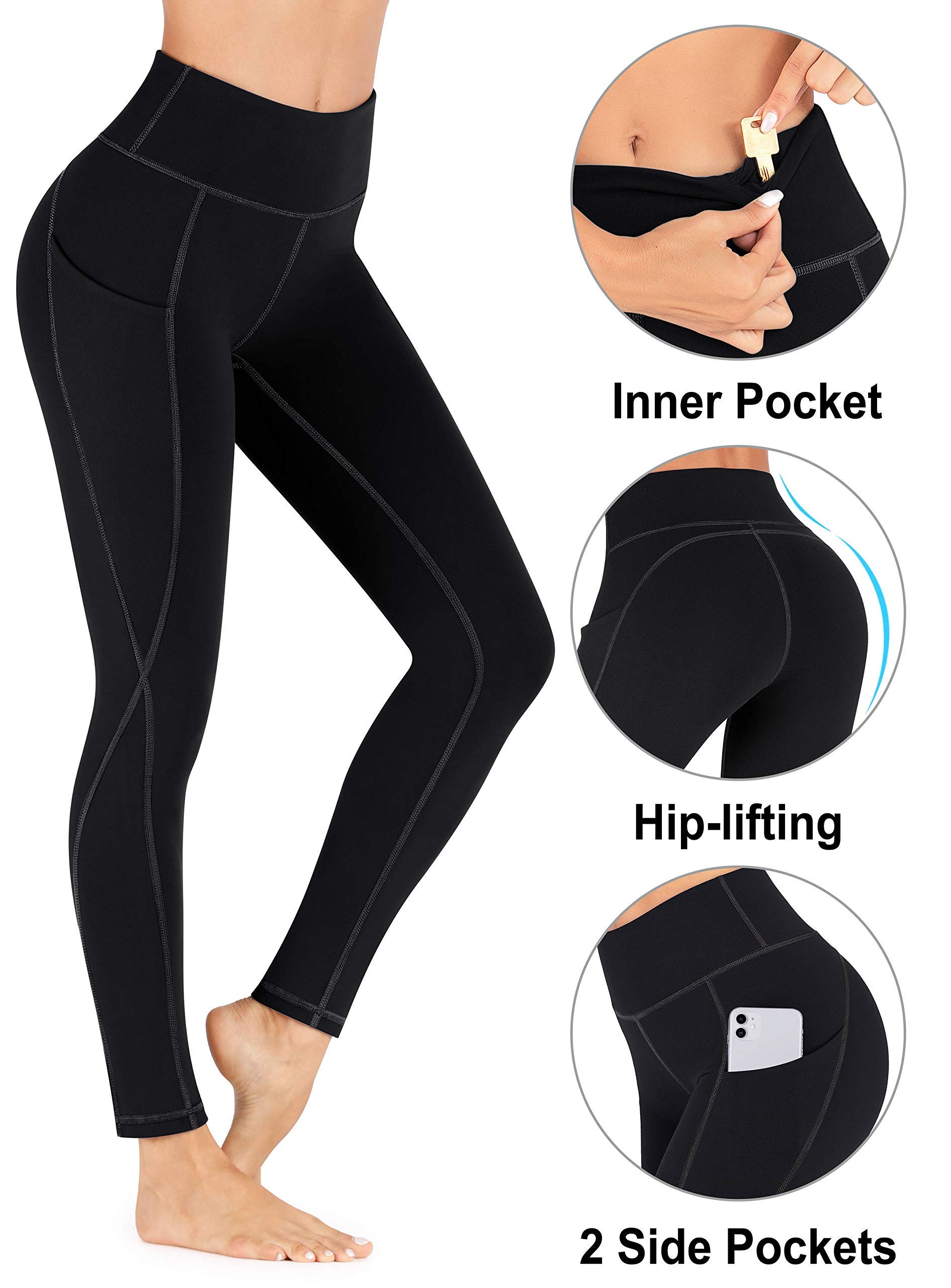 TOREEL High Waisted Leggings Pack Yoga Pants with Pockets for Women Tummy Control Workout Leggings with 3 Pockets