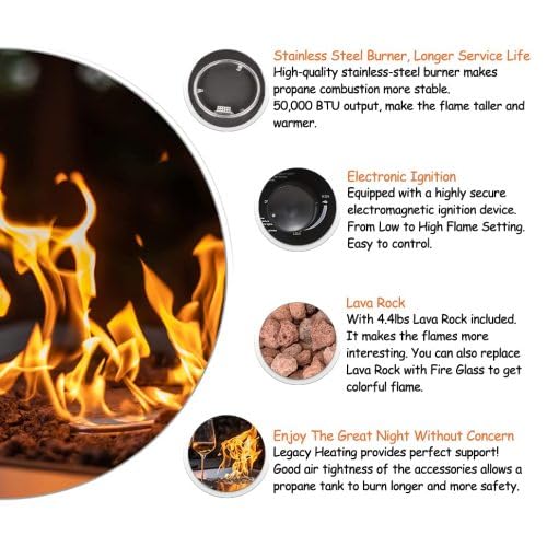 Wekity 36" Gas Propane Fire Pit Table, 50000 BTU Round Gas Fire Table with Lid & Lava Rock, Grey Rattan & Wicker Base, Outdoor Gas Firepit Table for Outside, Yard, Patio, Party, Garden (Grey)