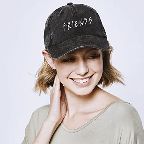 Waldeal Women's Friends Baeball Cap Embroidered Plain Adjustable Denim Dad Hats Black